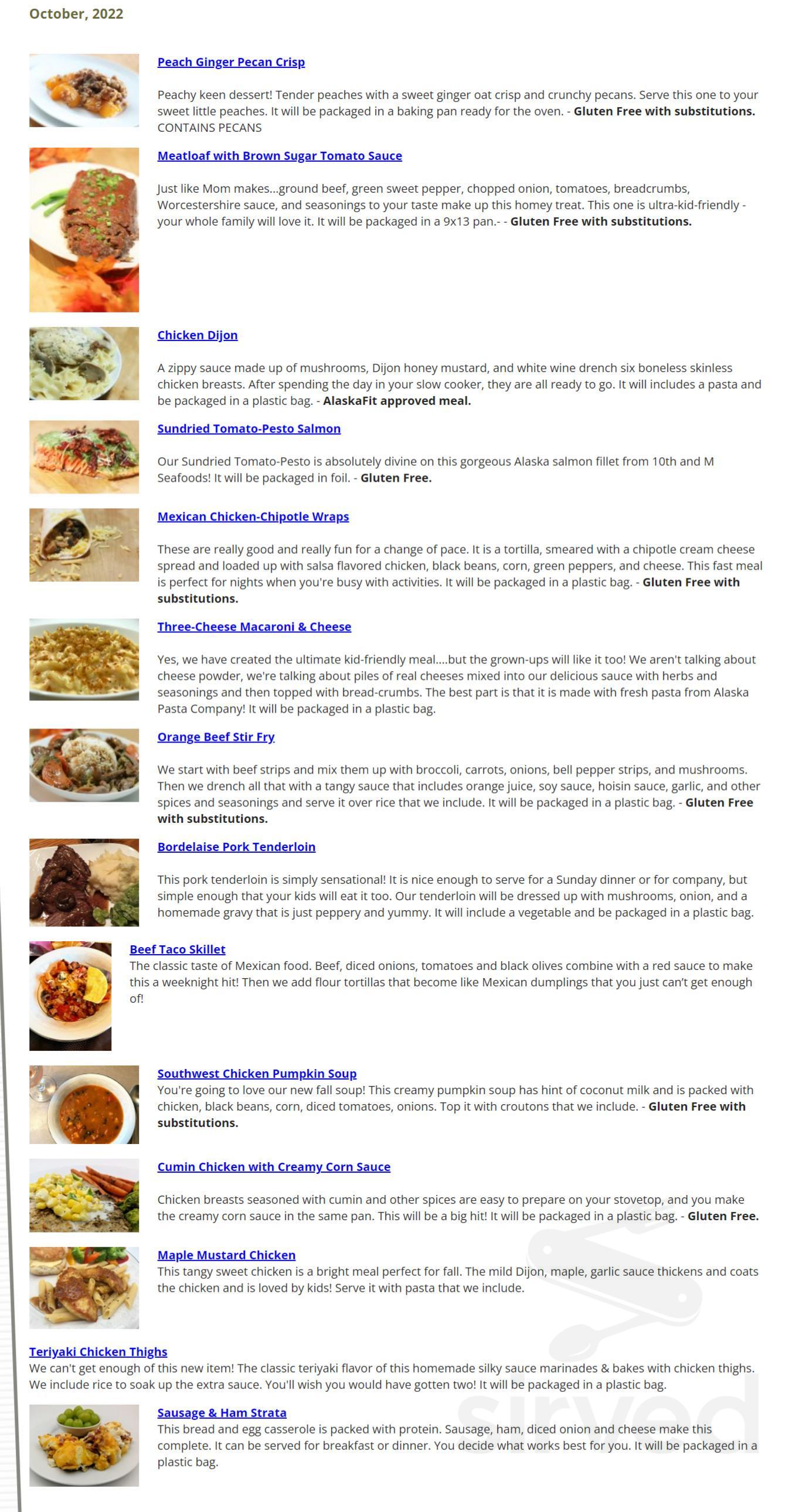 Alaska Dinner Factory menu in Anchorage, Alaska, USA