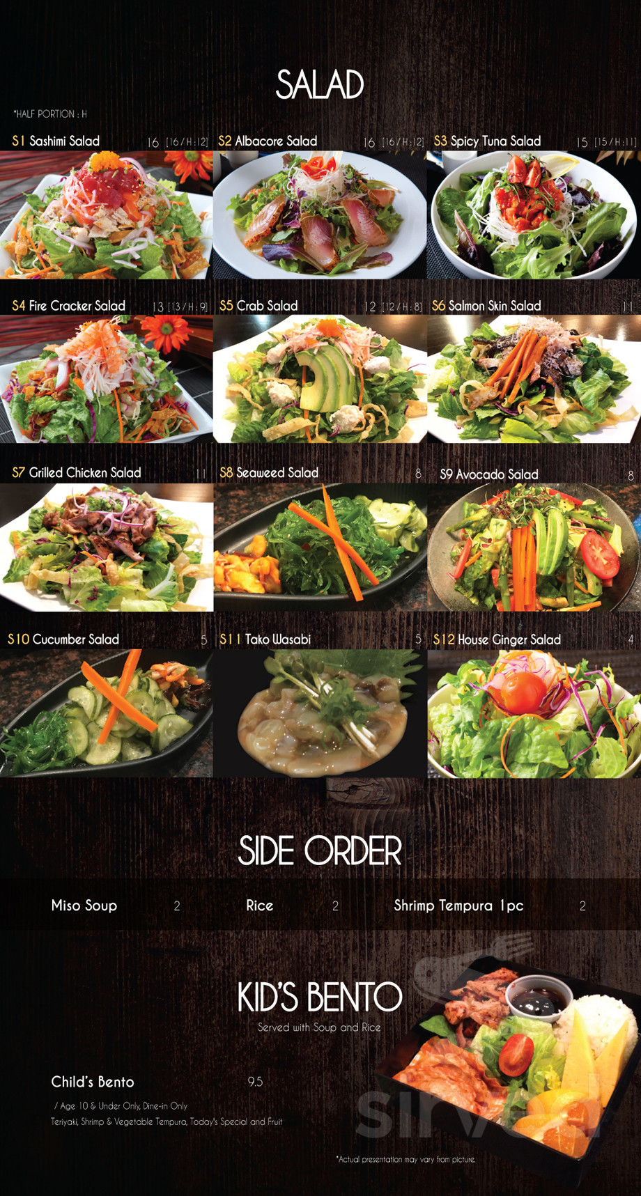 Tokyo Garden menu in Downey, California, USA