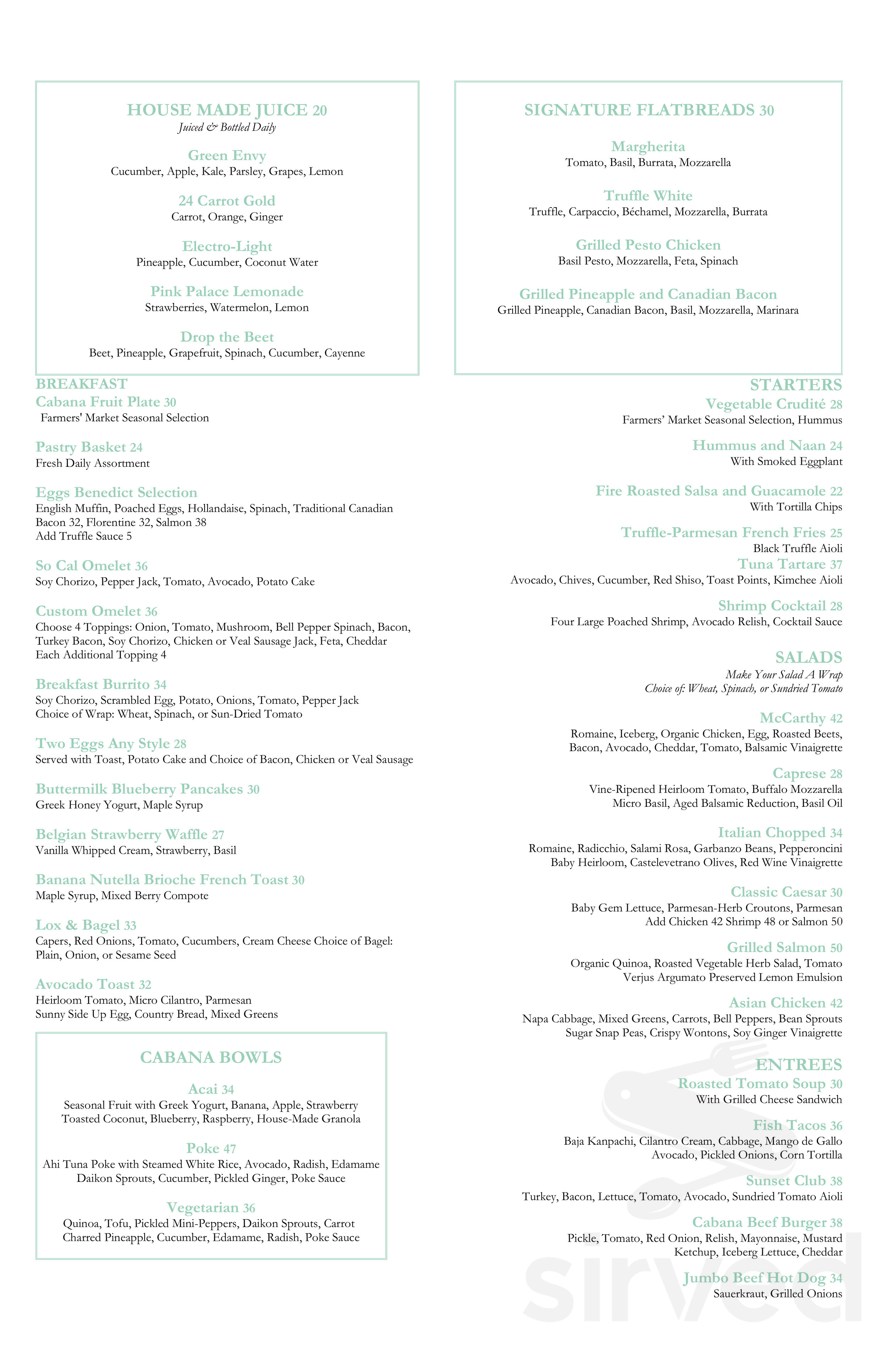The Cabana Cafe menus in Beverly Hills, California, United States