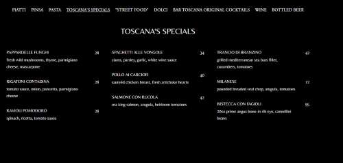 Bar Toscana menu in Los Angeles, California, USA