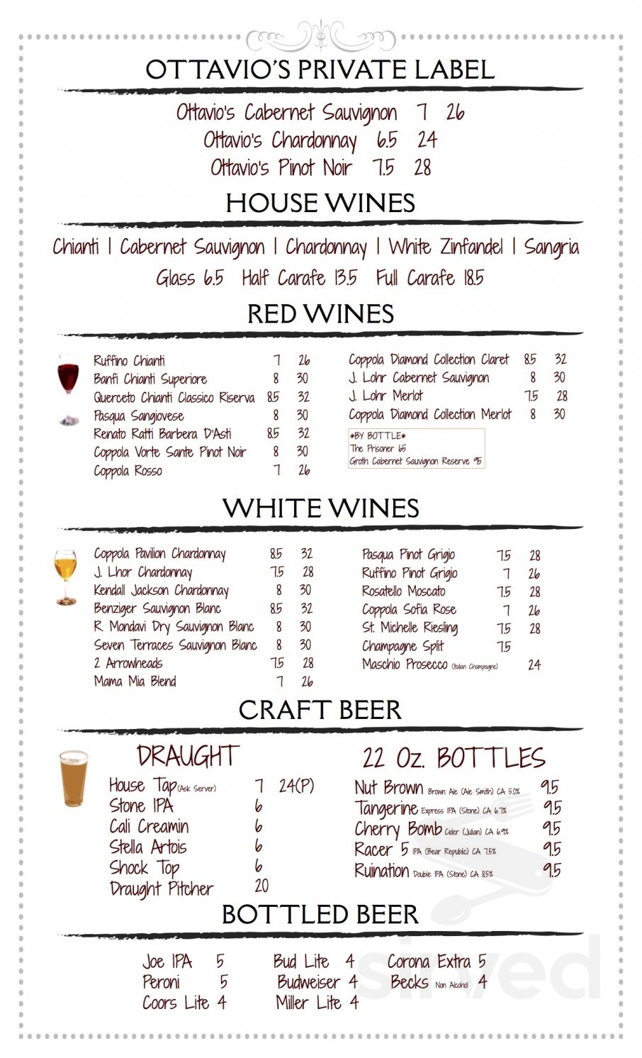 Ottavio's Italian Restaurant menu in Lakeside, California, USA