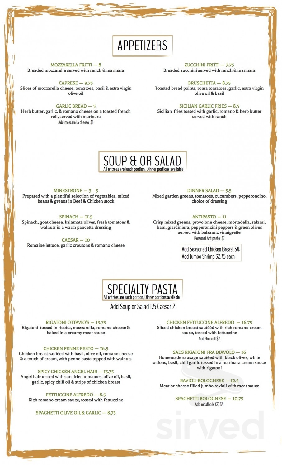 Ottavio's Italian Restaurant menu in Lakeside, California, USA