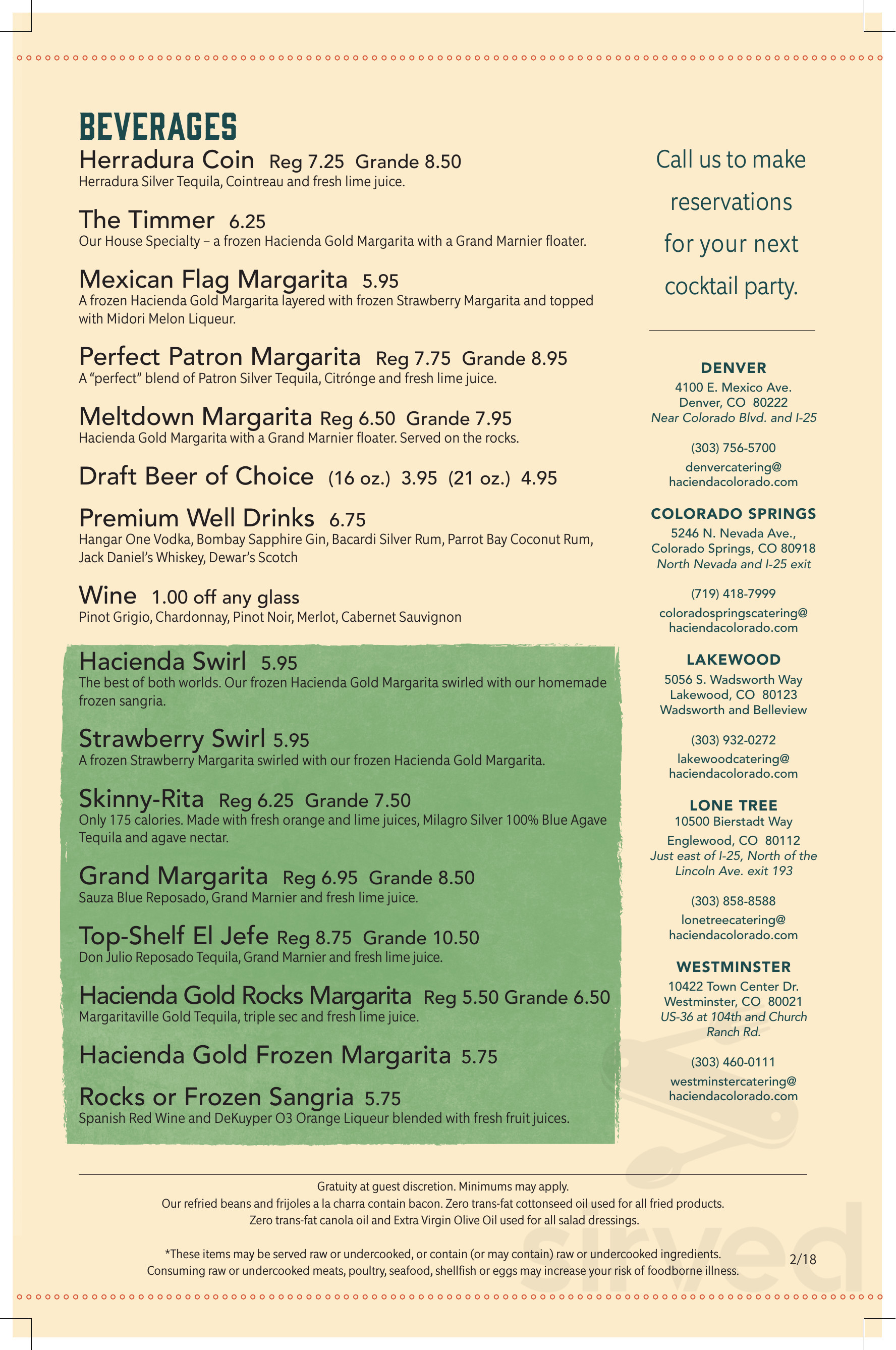 Hacienda Colorado menu in Denver, Colorado, USA