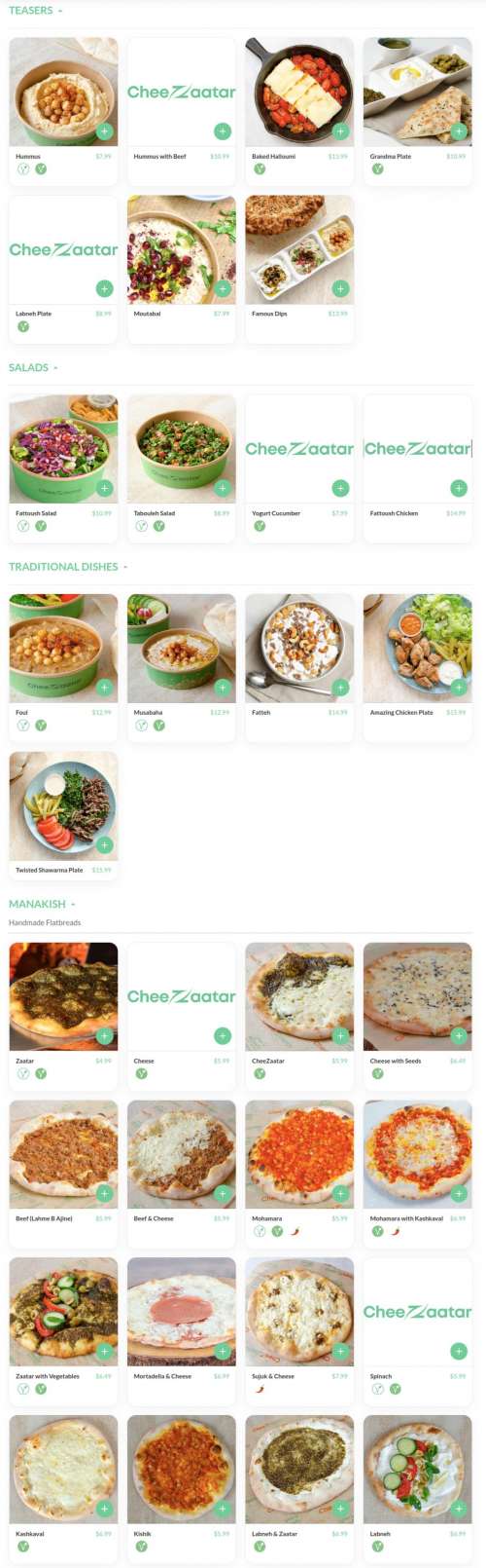 CheeZaatar menu in Oakville, Ontario, Canada