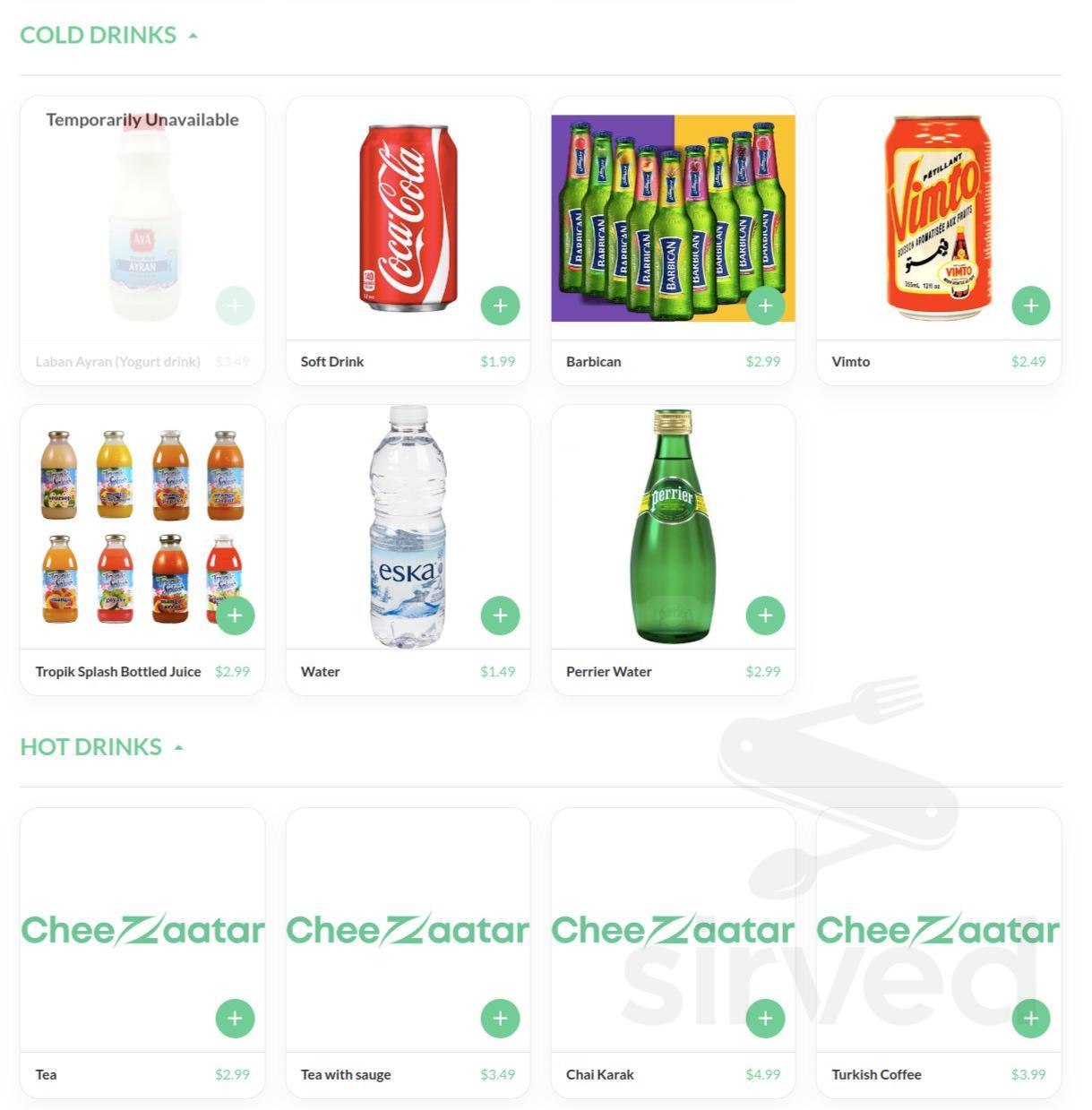 CheeZaatar menu in Oakville, Ontario, Canada