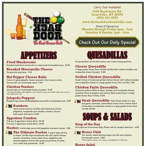 The Back Door menu in Louisville, Kentucky, USA