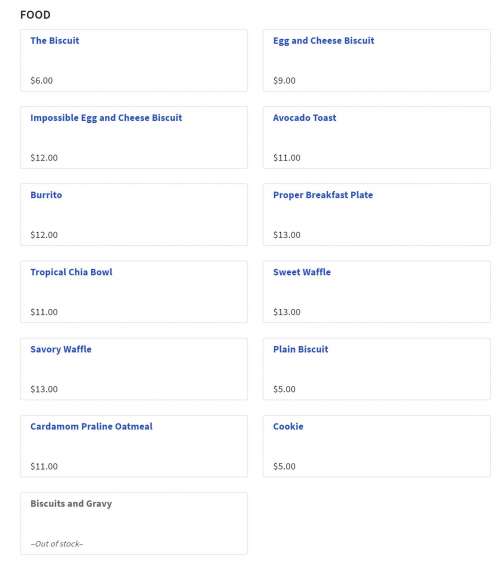 Project Coffee menu in Sarasota, Florida, USA