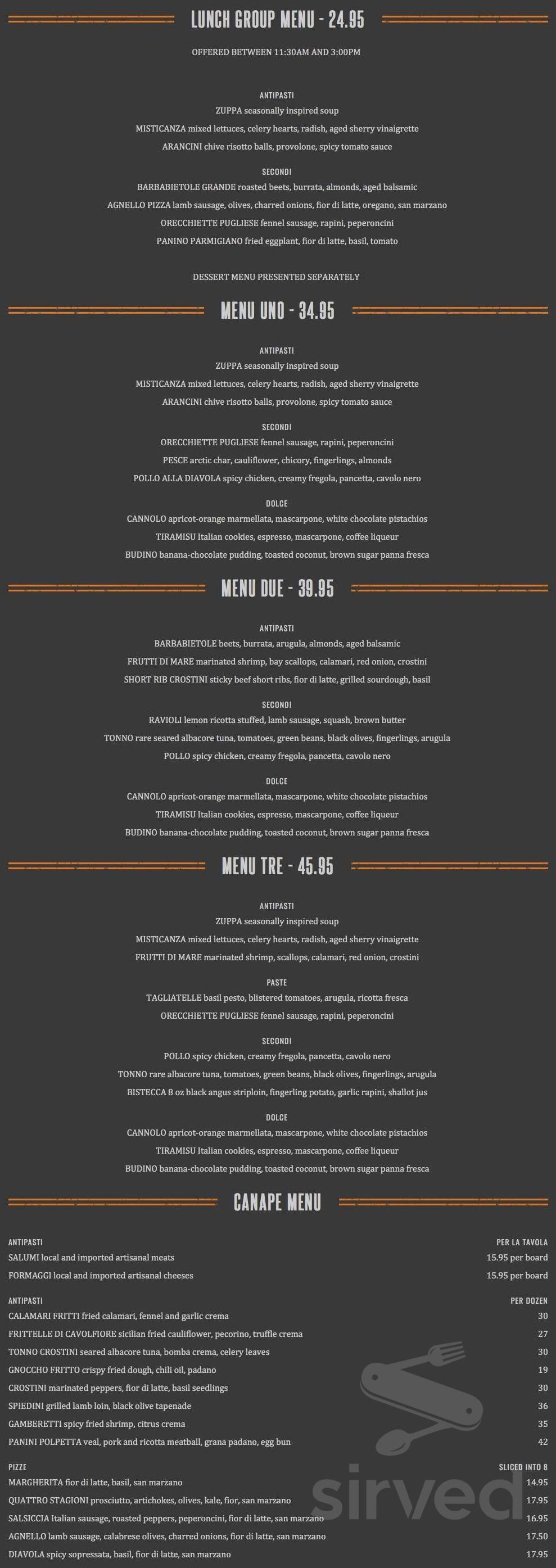 Trattoria Mercatto menu in Toronto, Ontario, Canada