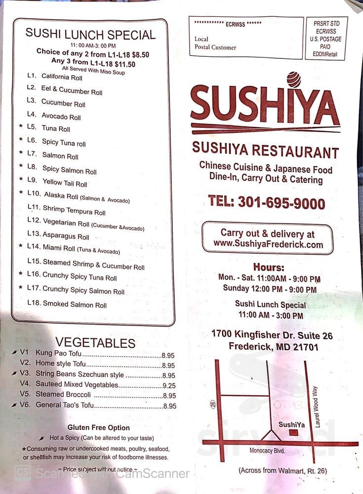 Menu for Sushiya in Frederick, MD | Sirved