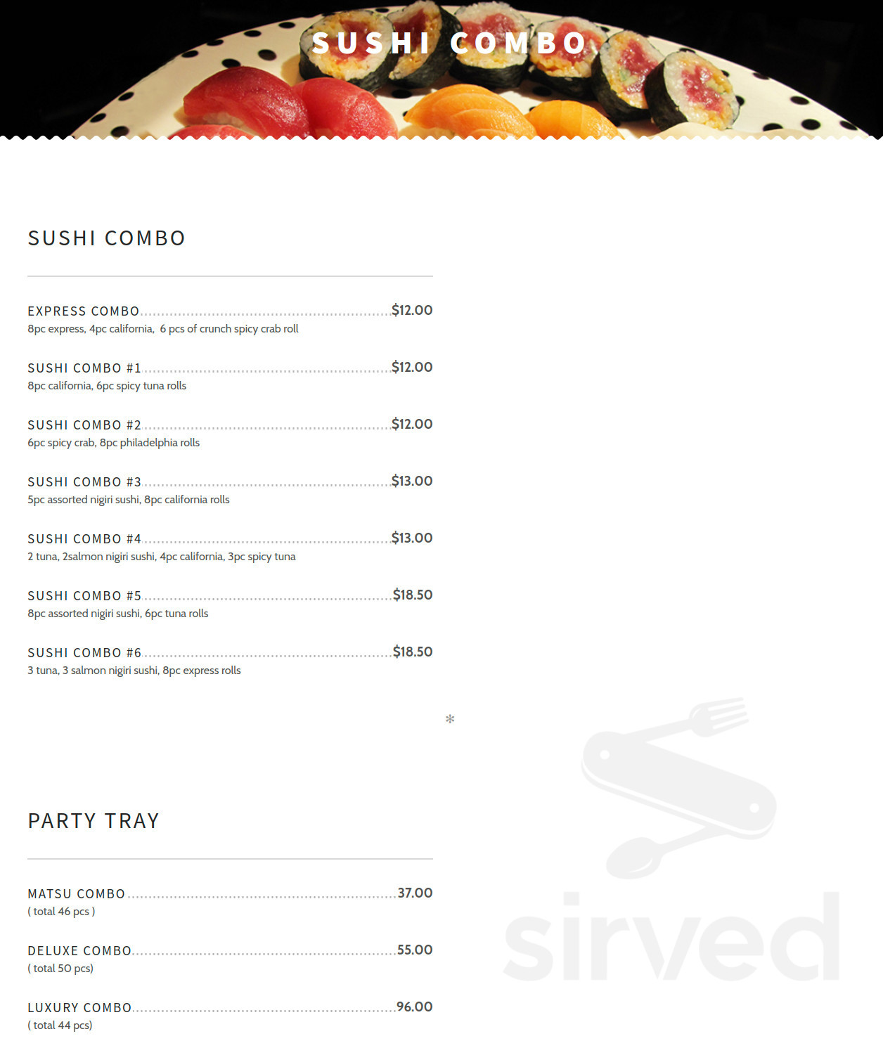 Menu - Barrington IL's Naomi Sushi Express | Sirved