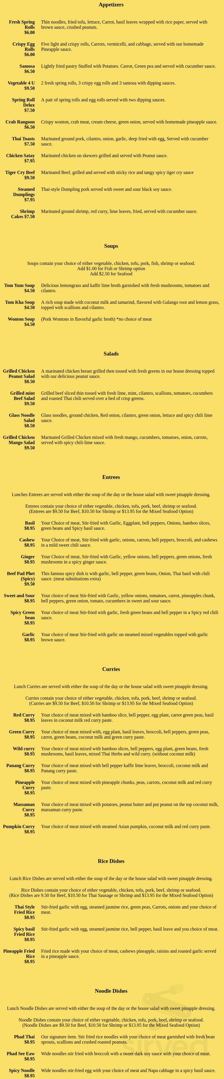 Menu - Pittsburgh PA's Nickys Thai Kitchen | Sirved