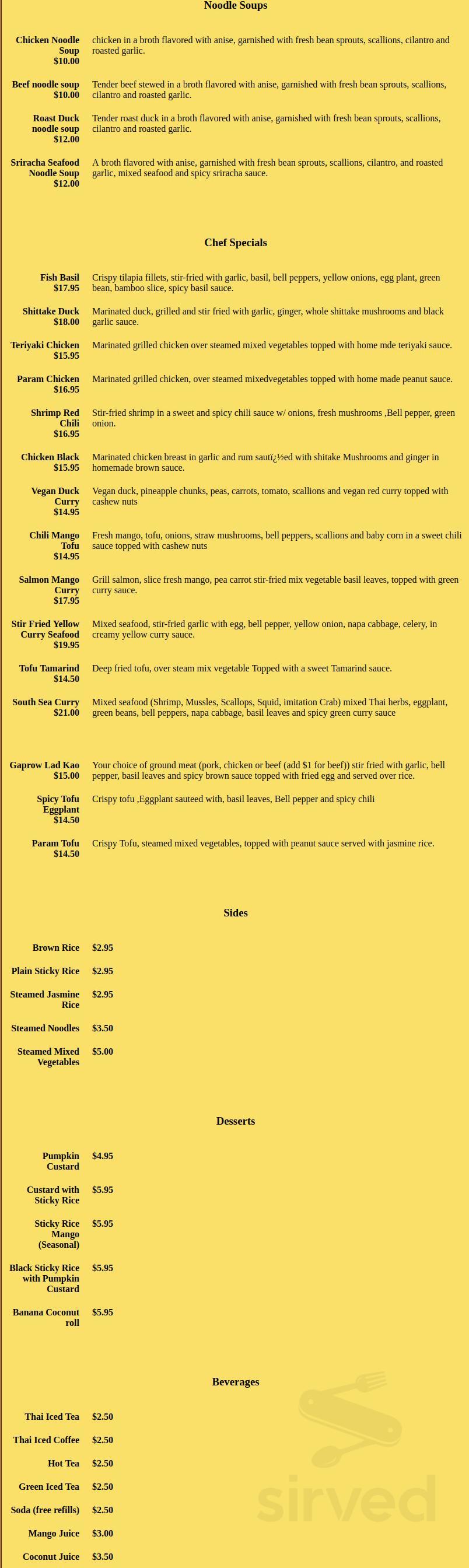 Menu - Pittsburgh PA's Nickys Thai Kitchen | Sirved