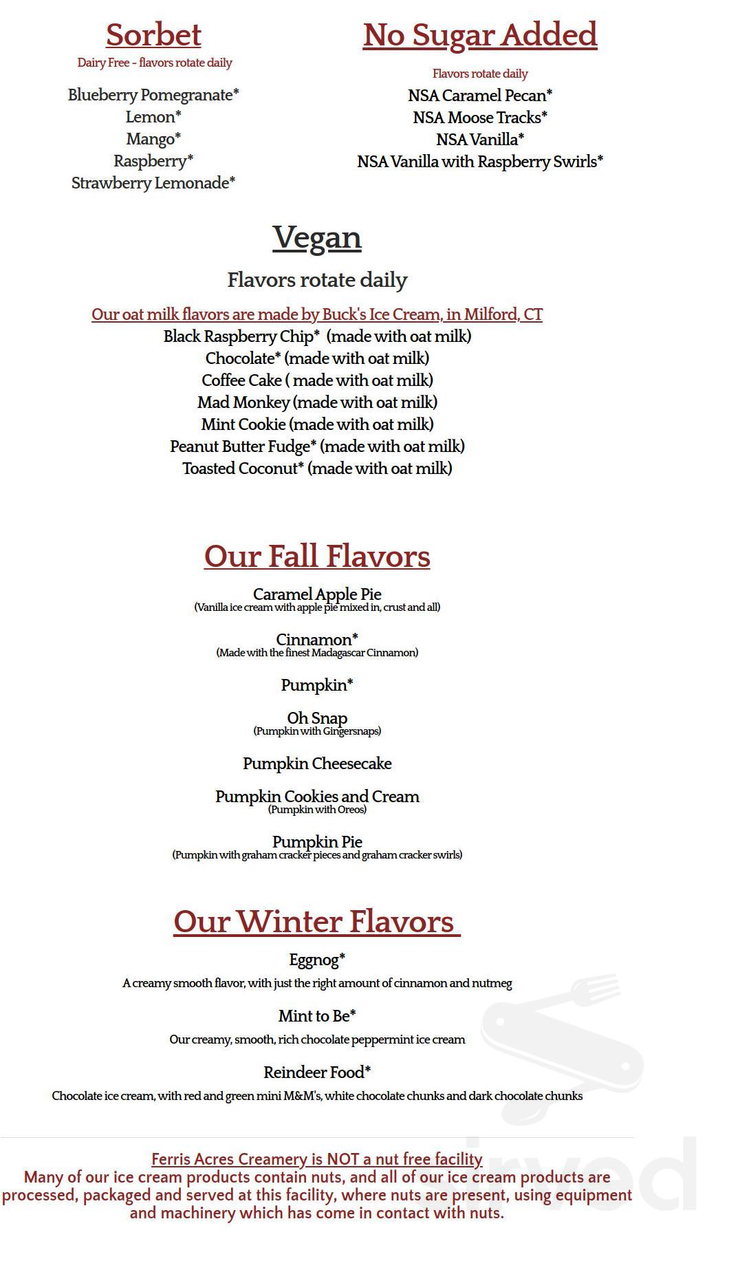 Ferris Acres Creamery menu in Newtown, Connecticut, USA