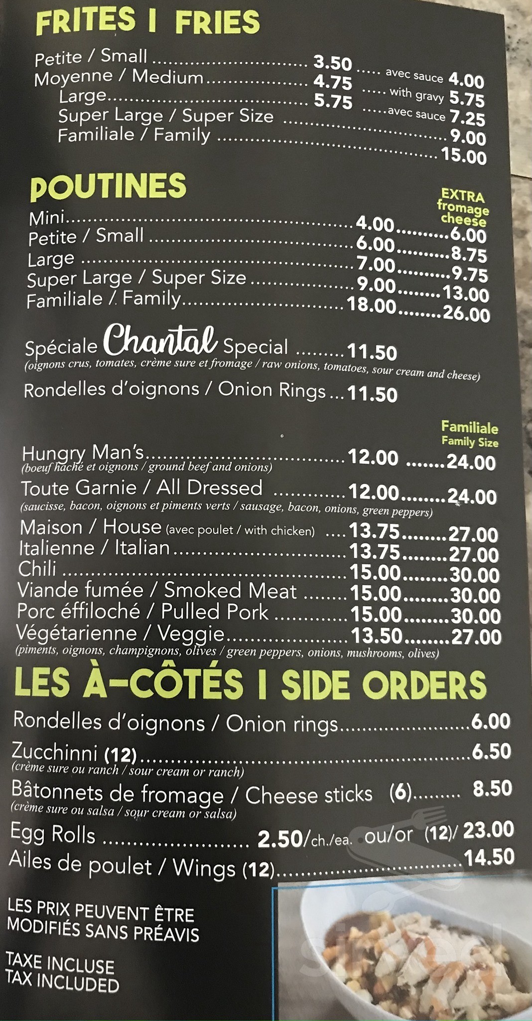 Patati Patata menus in Plantagenet, Ontario, Canada