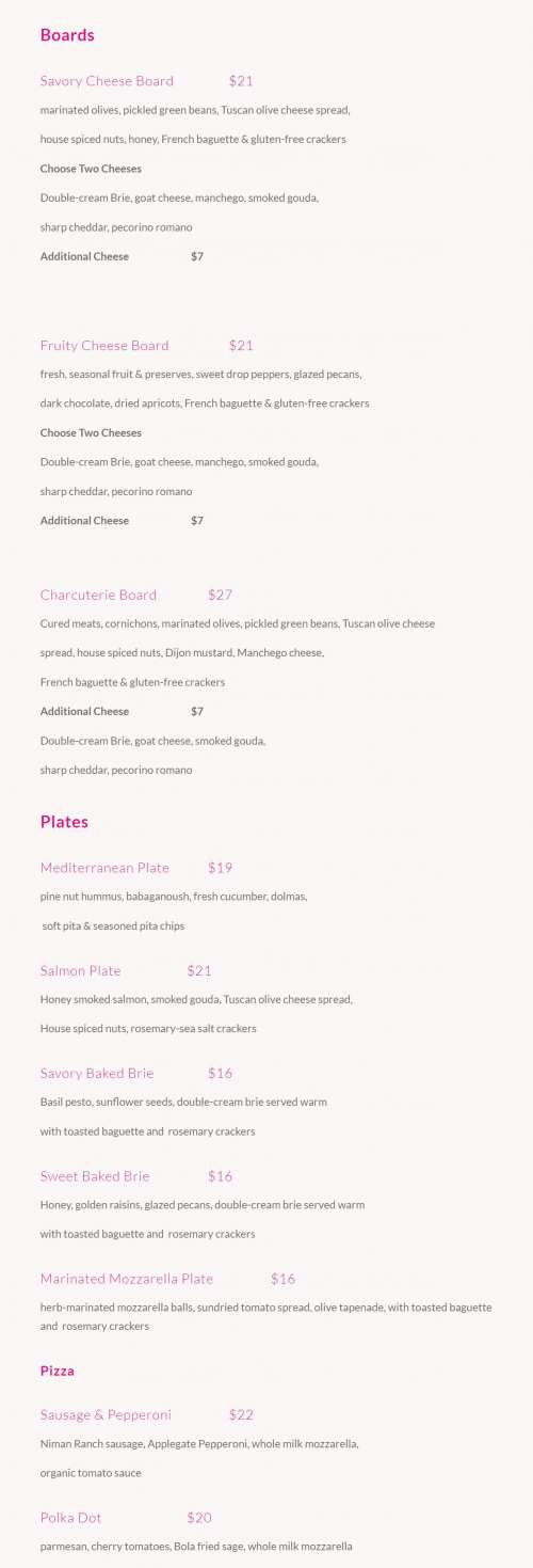 House Wine menu in Austin, Texas, USA