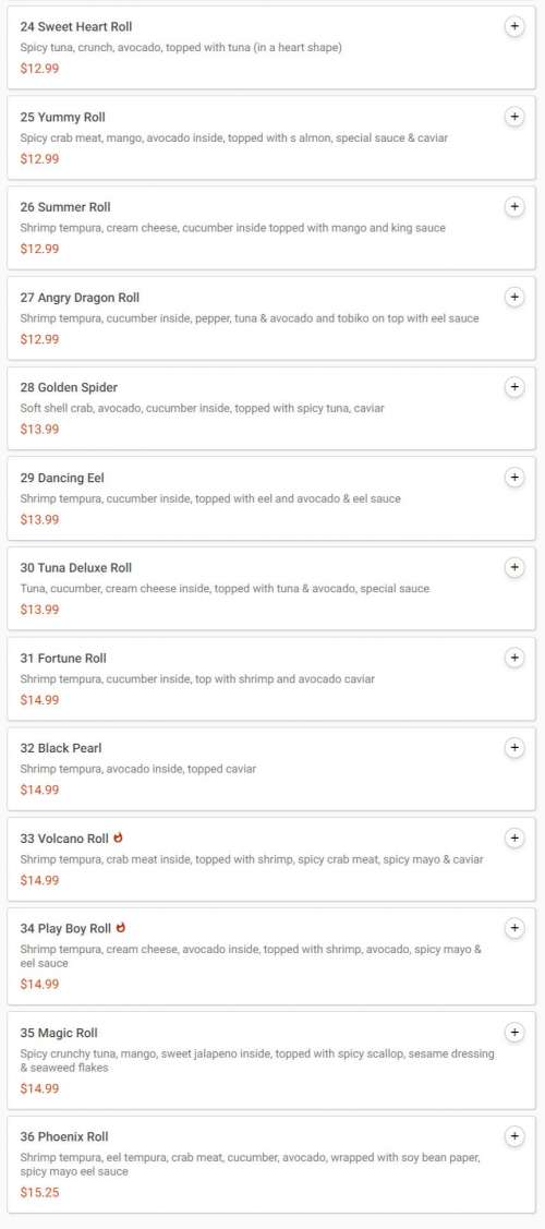 Ocean Sushi menu in Oneida, New York, USA