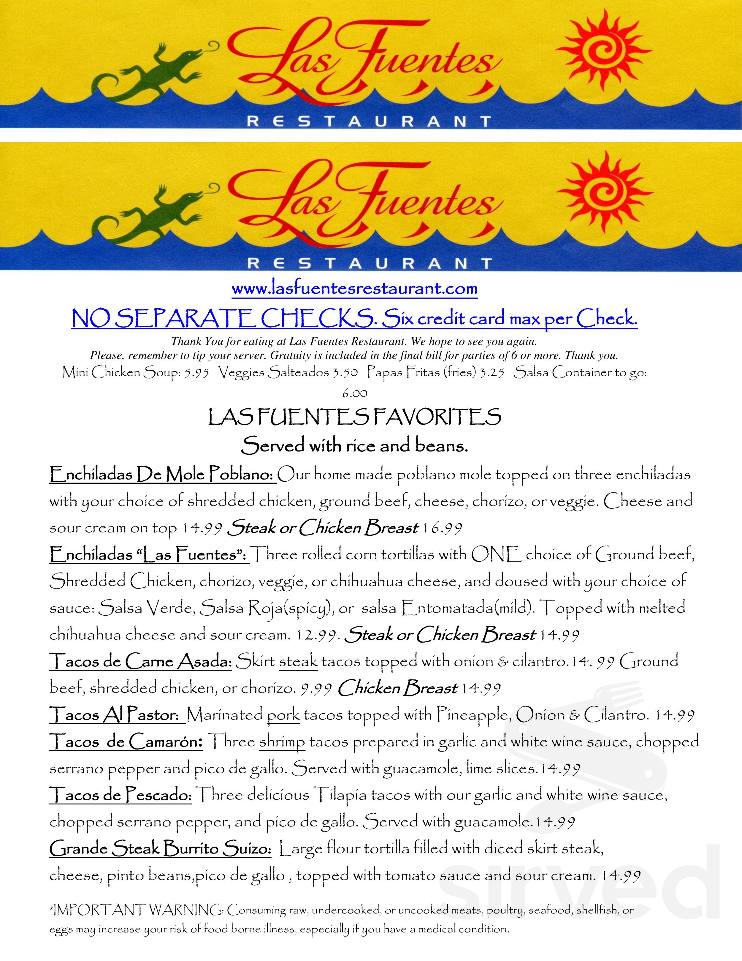 Las Fuentes Restaurant menu in Chicago, Illinois, USA