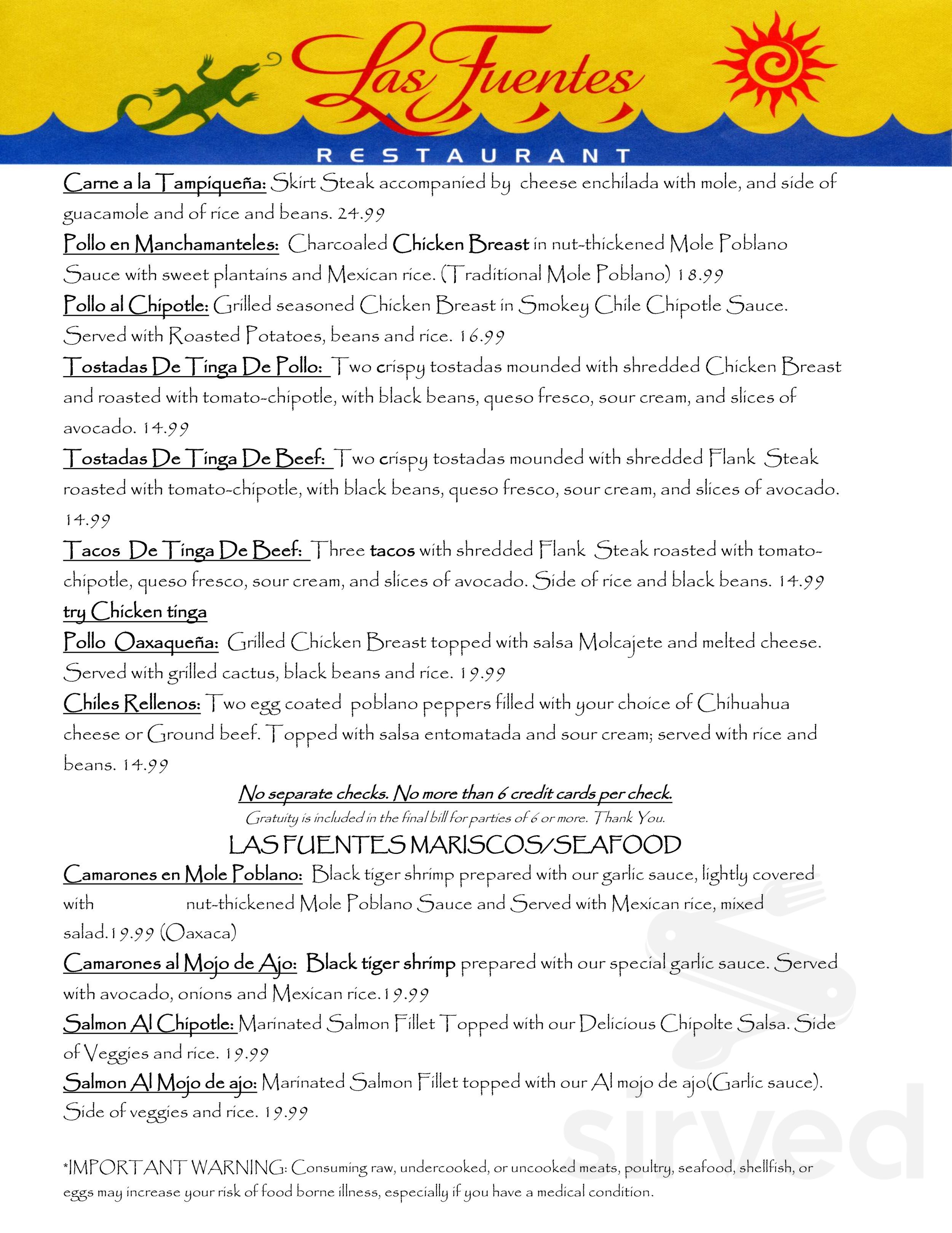 Las Fuentes Restaurant menu in Chicago, Illinois, USA