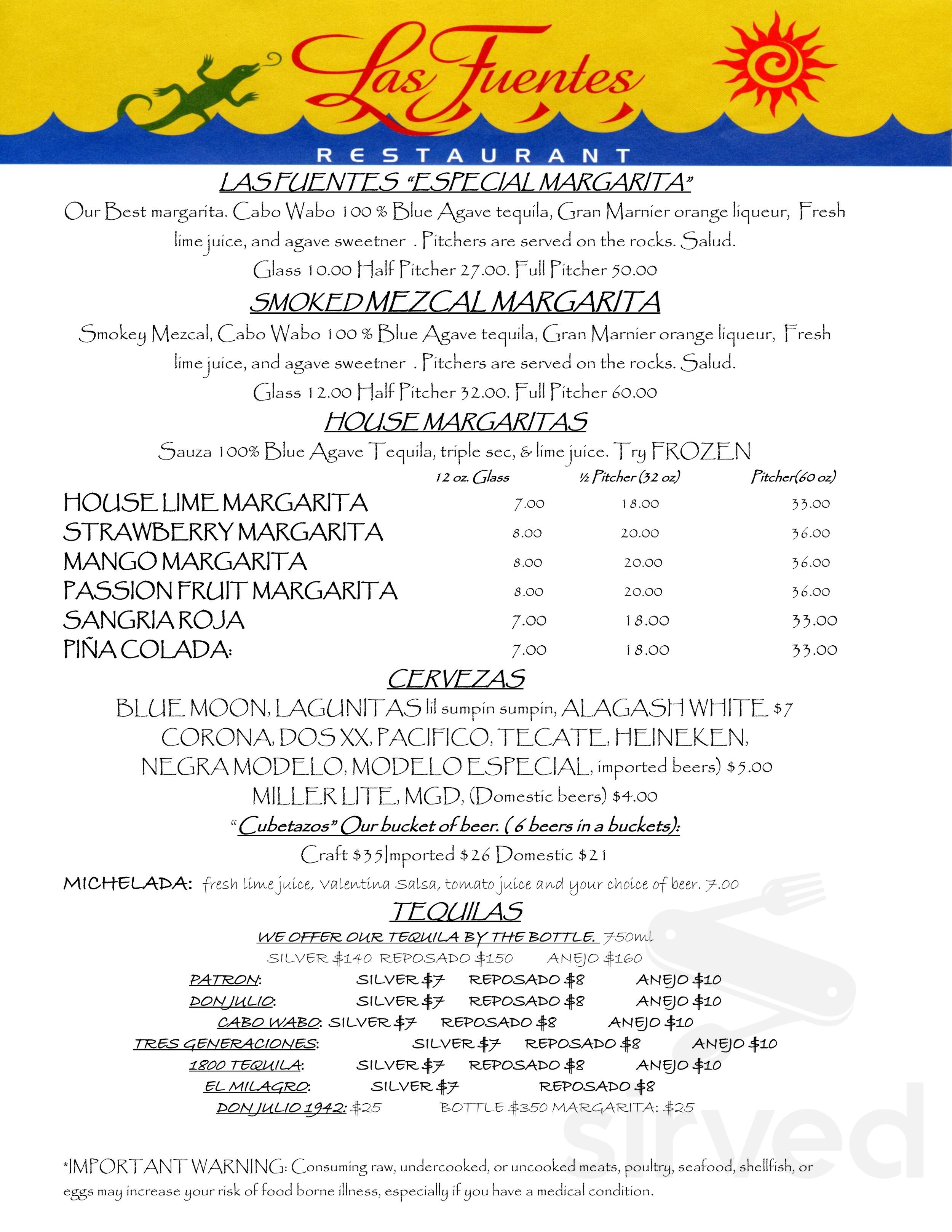 Las Fuentes Restaurant menu in Chicago, Illinois, USA