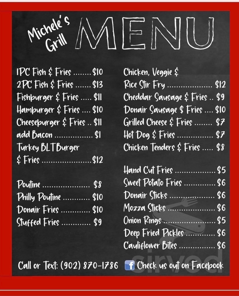 Menu for Michele's Grill - Take out in Antigonish, NS | Sirved