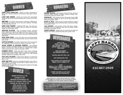 Happy Harbor Restaurant menu in Deale, Maryland, USA