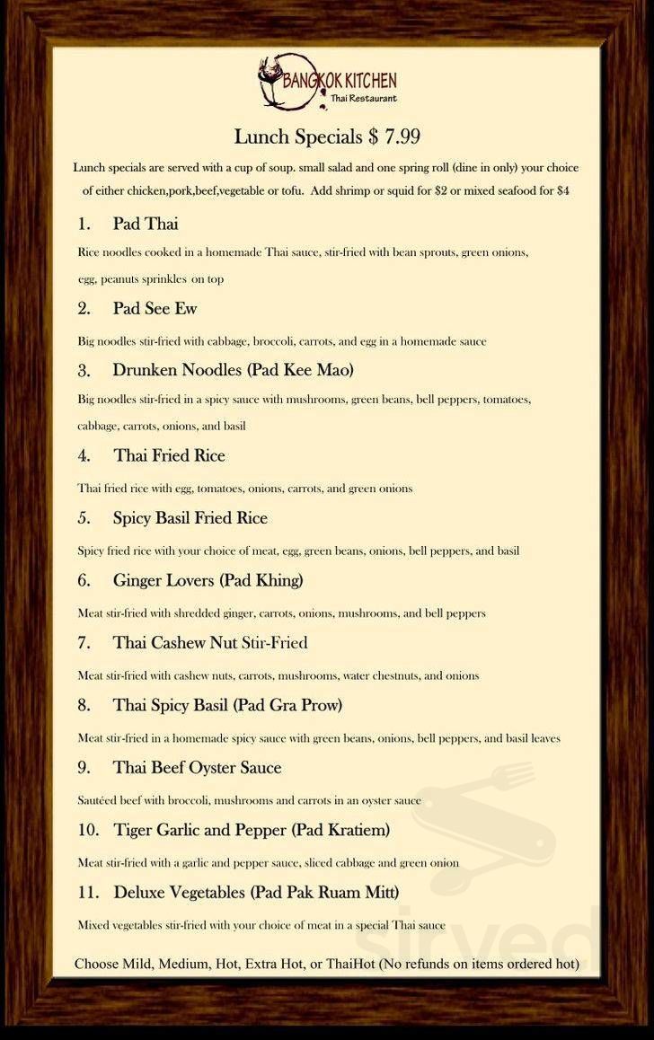 Menu - Avon IN's Bangkok Kitchen | Sirved