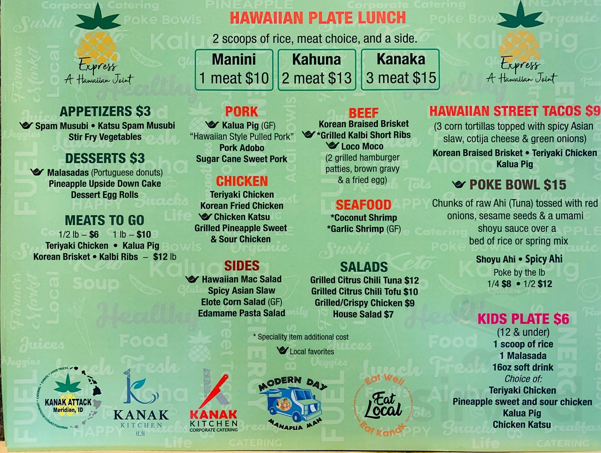 Kanak Attack Catering menu in Boise, Idaho, USA