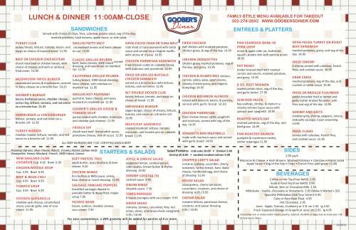 Goobers Diner menu in Wilmington, Delaware, USA