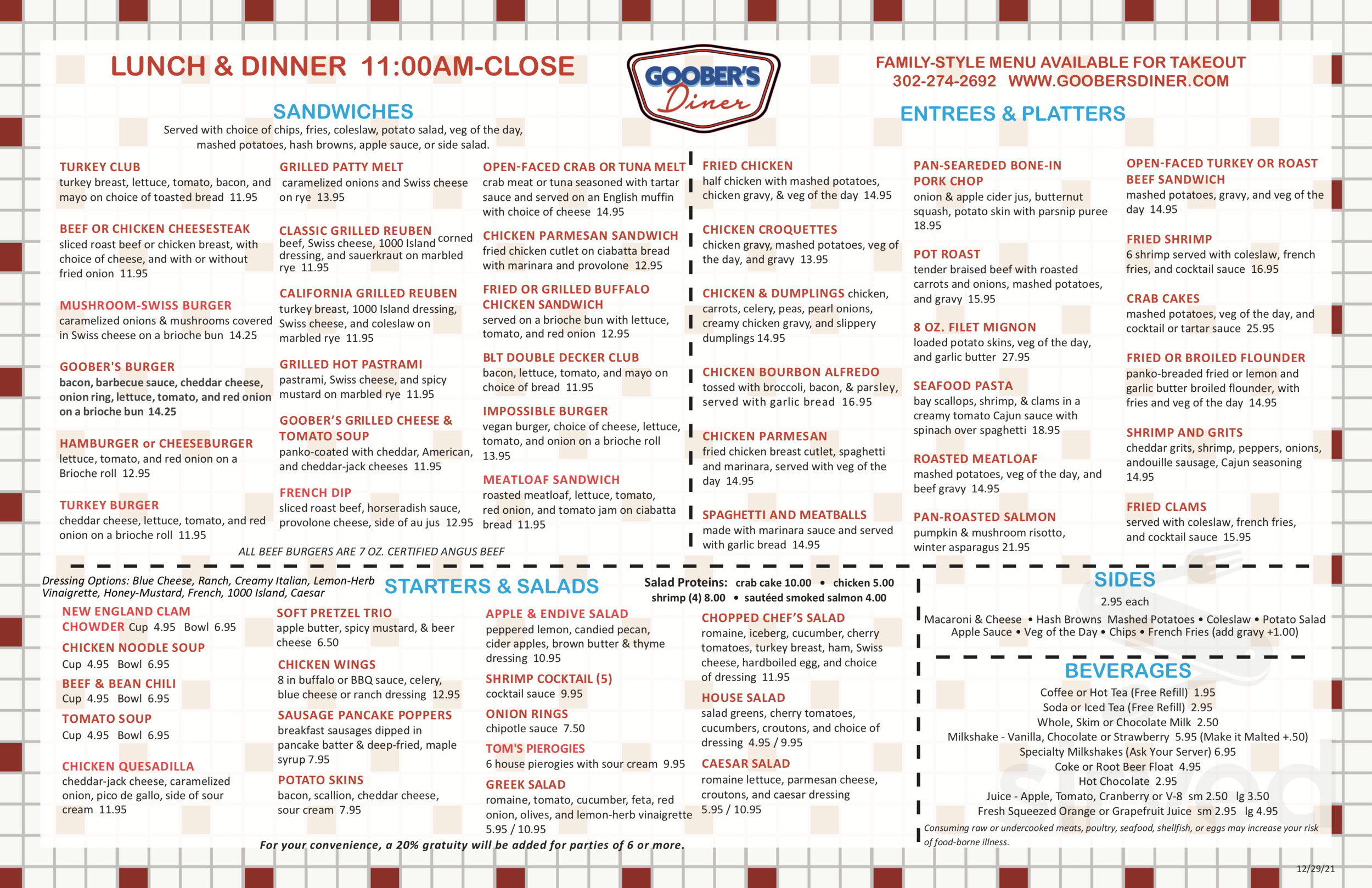Goobers Diner menu in Wilmington, Delaware, USA
