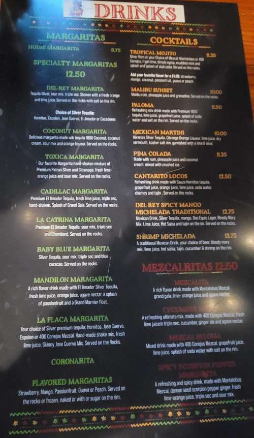 Del Rey taqueria & Bar menu in Springfield, Massachusetts, USA