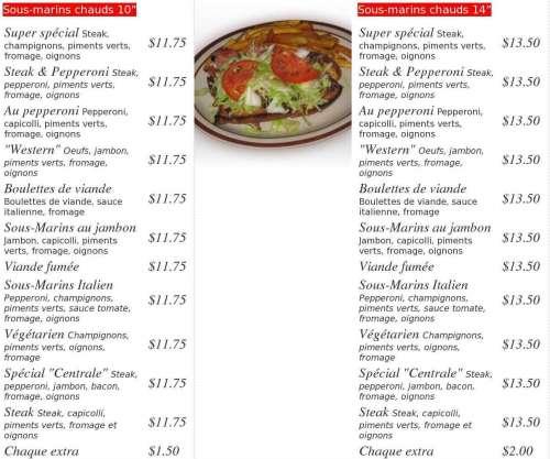 Restaurant Centrale Pizzeria menu in LaSalle, Quebec, Canada