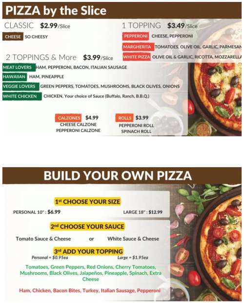 The Pizza Co. menu in Ocoee, Florida, USA