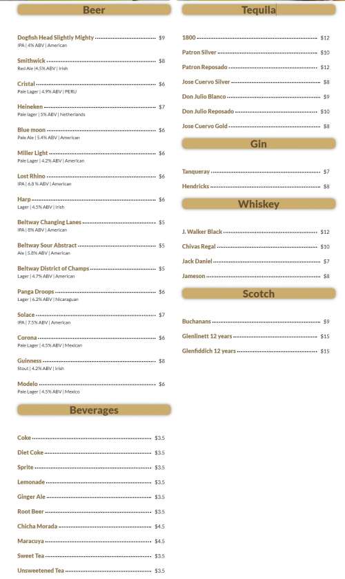 Lima de Veras Restobar menu in Sterling, Virginia, USA