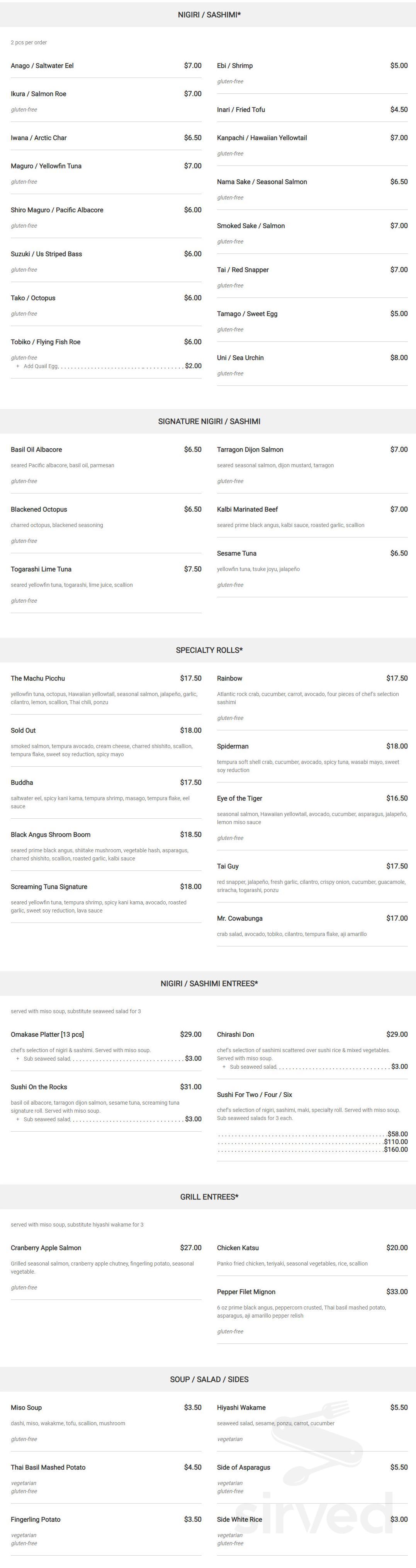 Screaming Tuna Mequon menus in Mequon, Wisconsin, United States