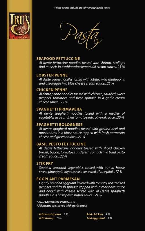 Tru's Grill House menu in Chatham, Ontario, Canada