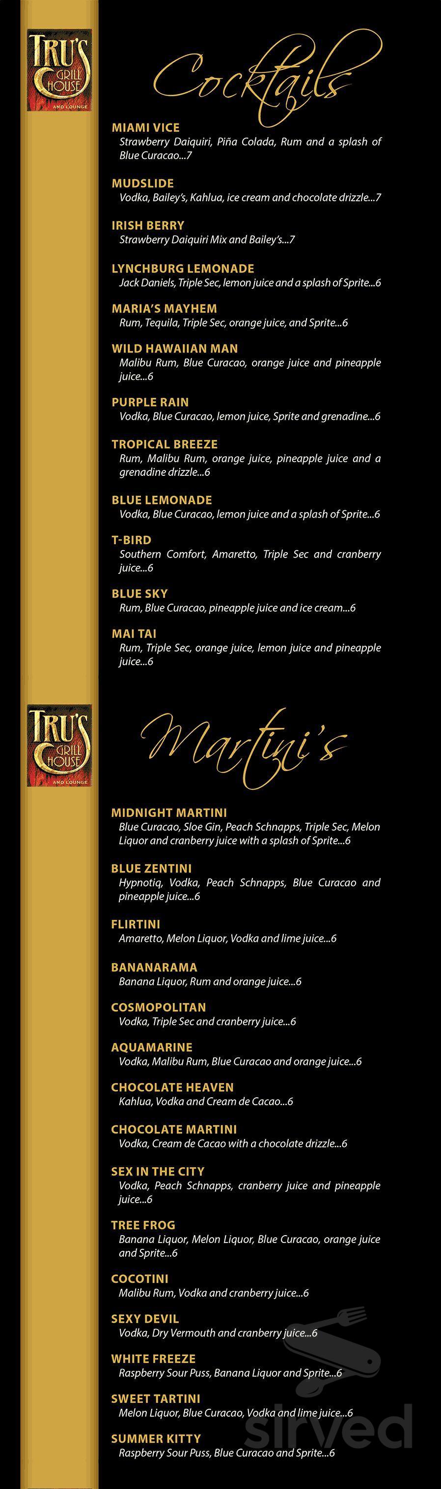 Tru's Grill House menus in Chatham, Ontario, Canada