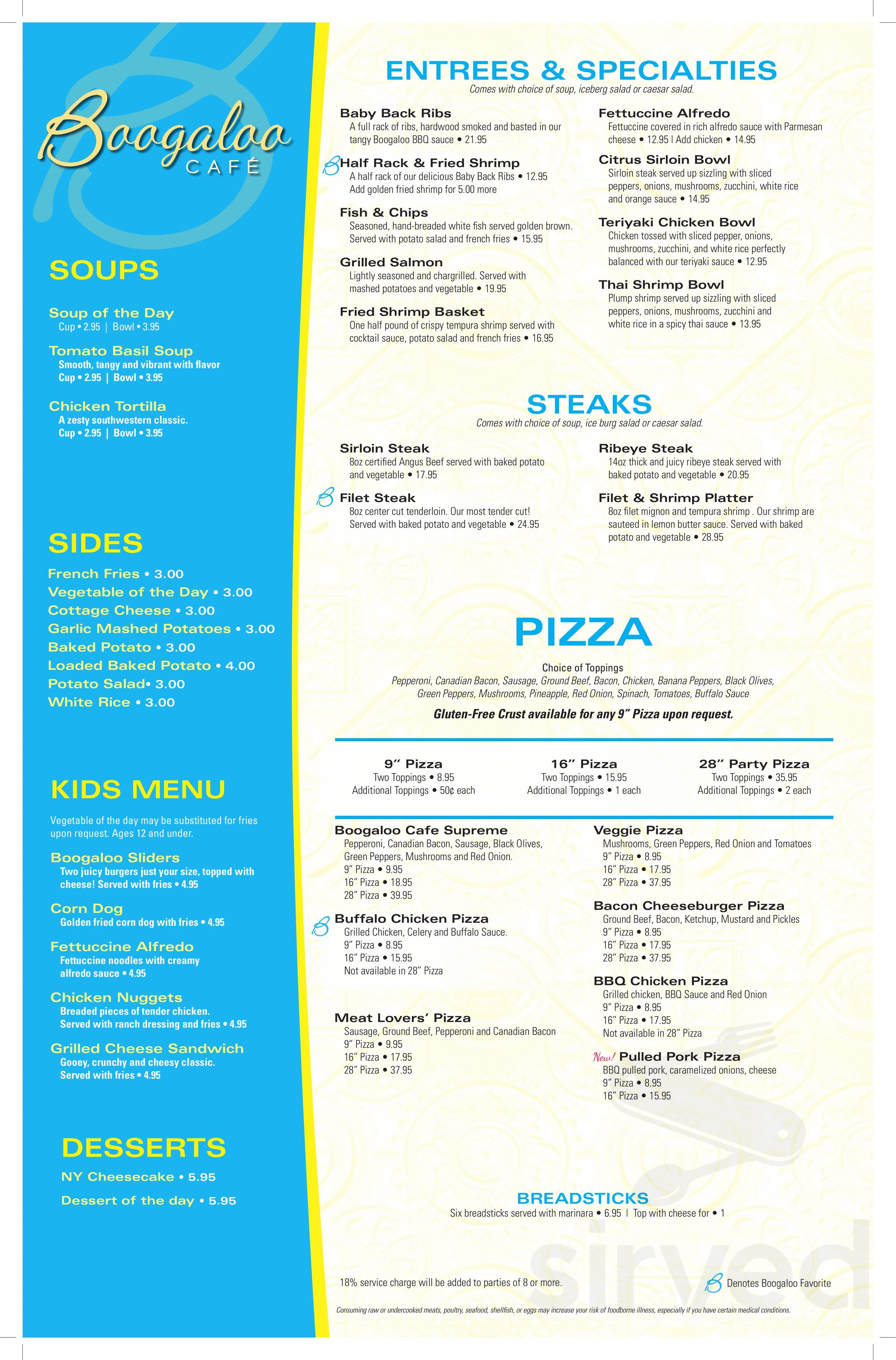 Boogaloo Sports Bar & Grill menus in Burlington, Iowa, United States