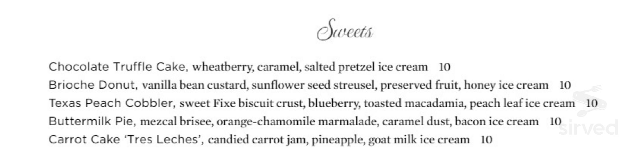 Fixe Southern House menu in Fort Worth, Texas, USA