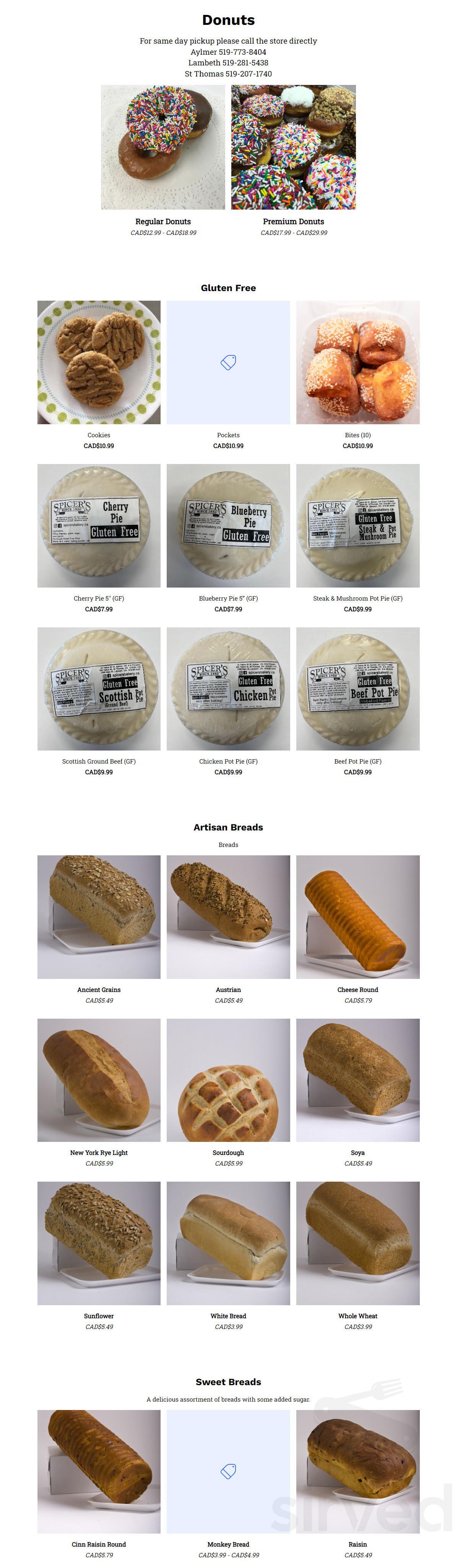 Spicer's Bakery In Aylmer menu in Aylmer, Ontario, Canada