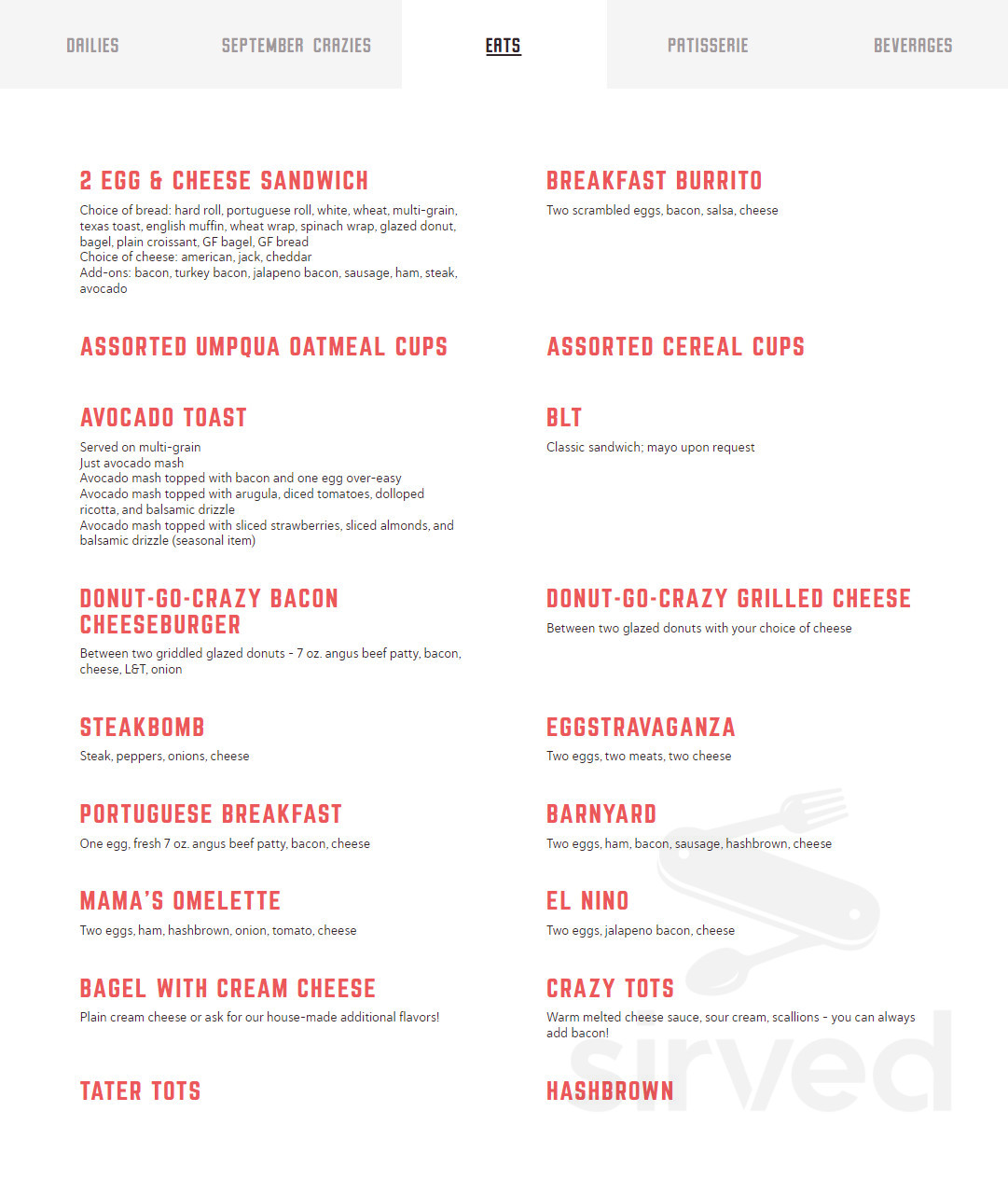 Menu for Donut Crazy New Haven in New Haven, Connecticut, United States