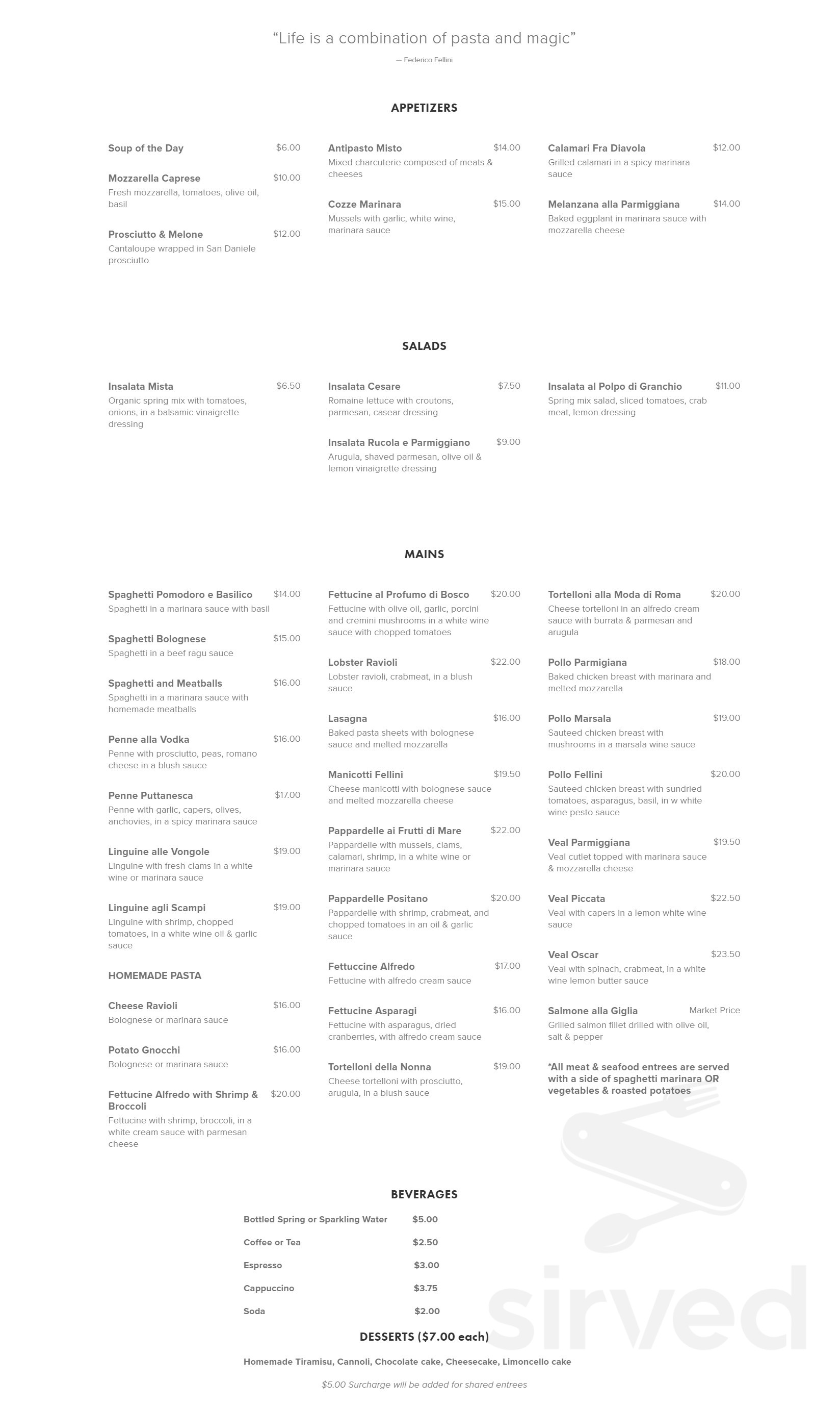 Fellini Cafe Bryn Mawr menu in Bryn Mawr, Pennsylvania, USA