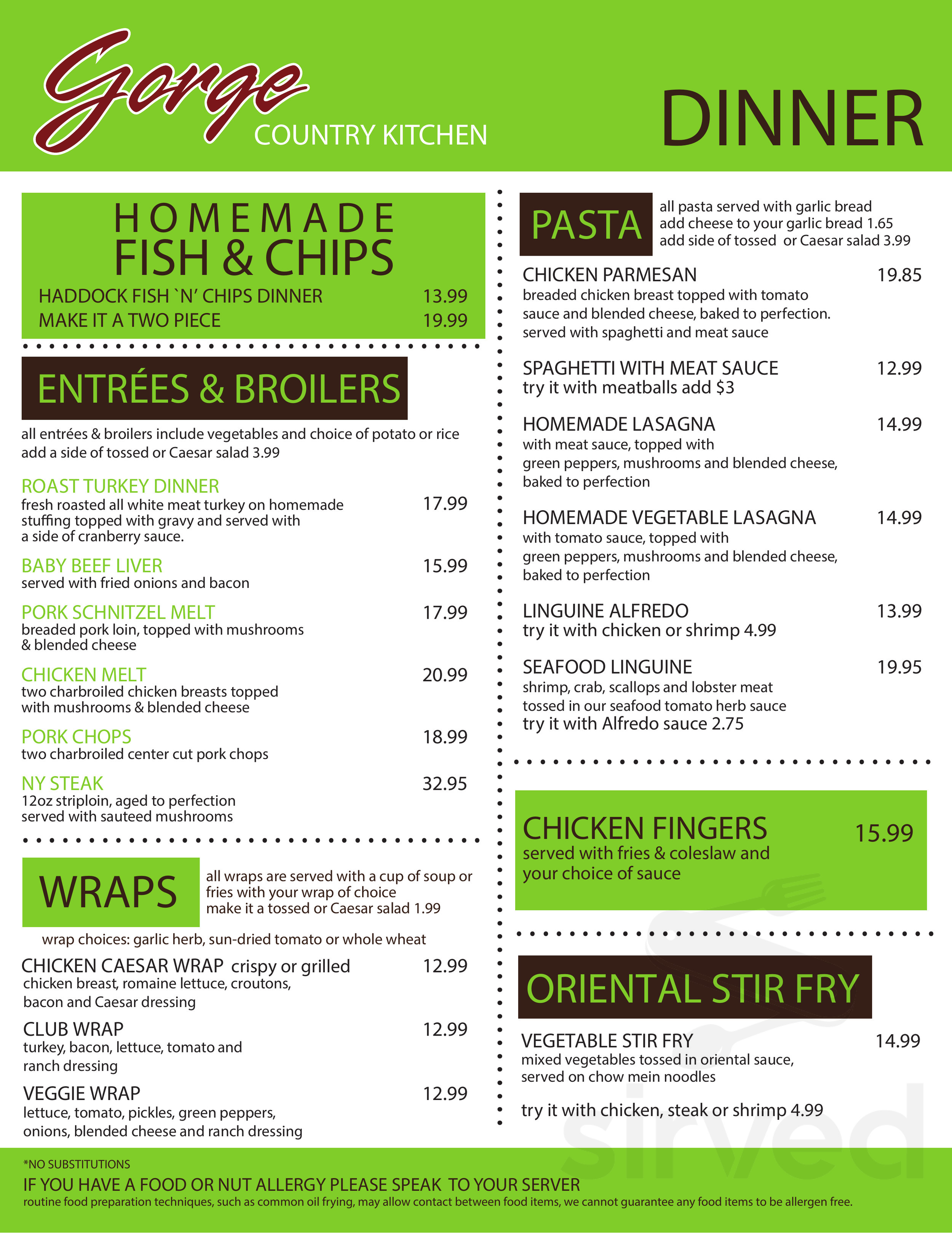 Gorge Country Kitchen menus in Elora, Ontario, Canada