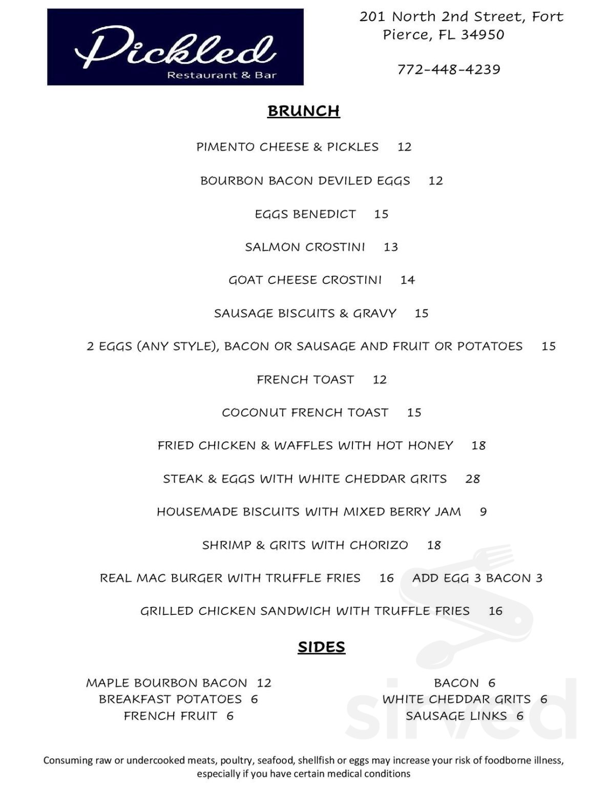 Menu for Pickled in Fort Pierce, FL | Sirved