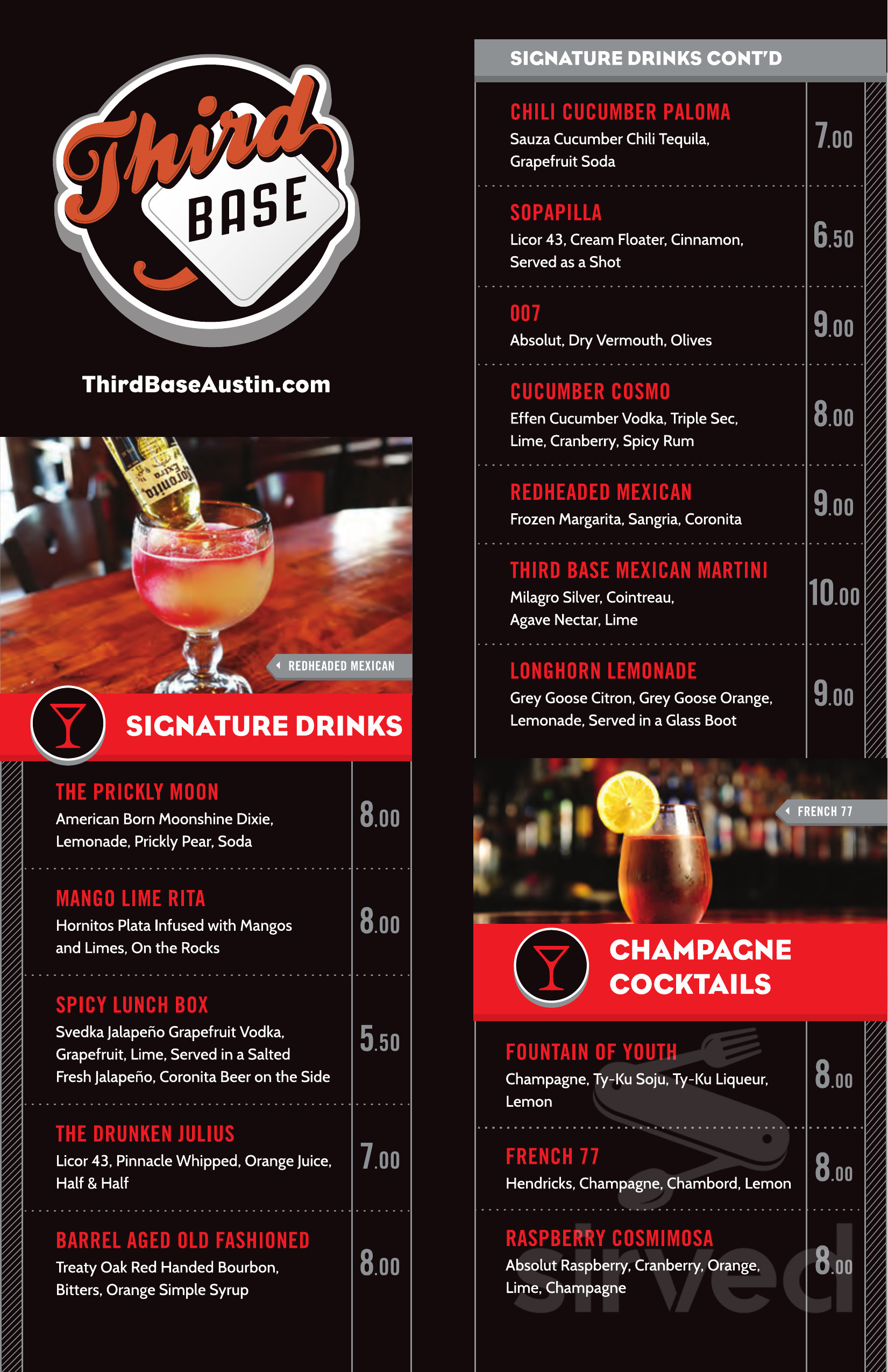 Menu for Third Base Round Rock in Rockwall, Texas, United States