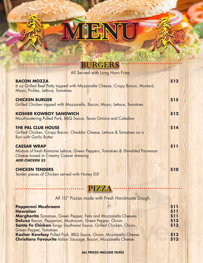 Menu - Winnipeg MB's World Famous Palomino Club | Sirved