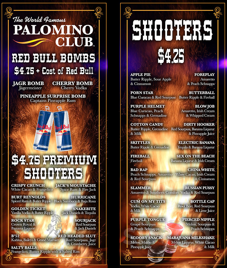 Menu - Winnipeg MB's World Famous Palomino Club | Sirved