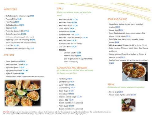 Pacific Seafood menu in San Leon, Texas, USA