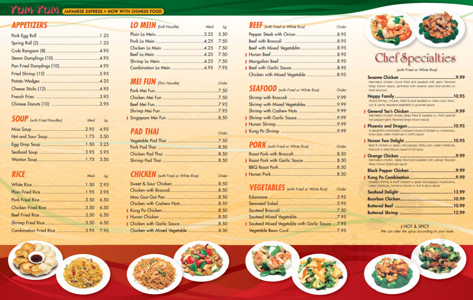 Yum Yum Restaurant menu in Hebron, Kentucky, USA
