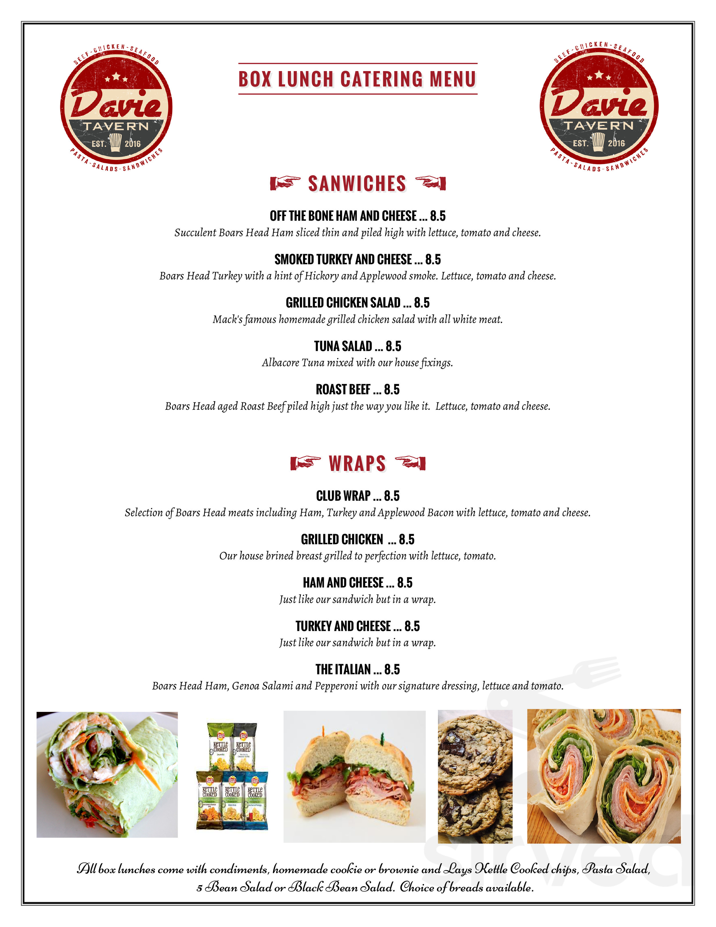 Davie Tavern menu in Advance, North Carolina, USA