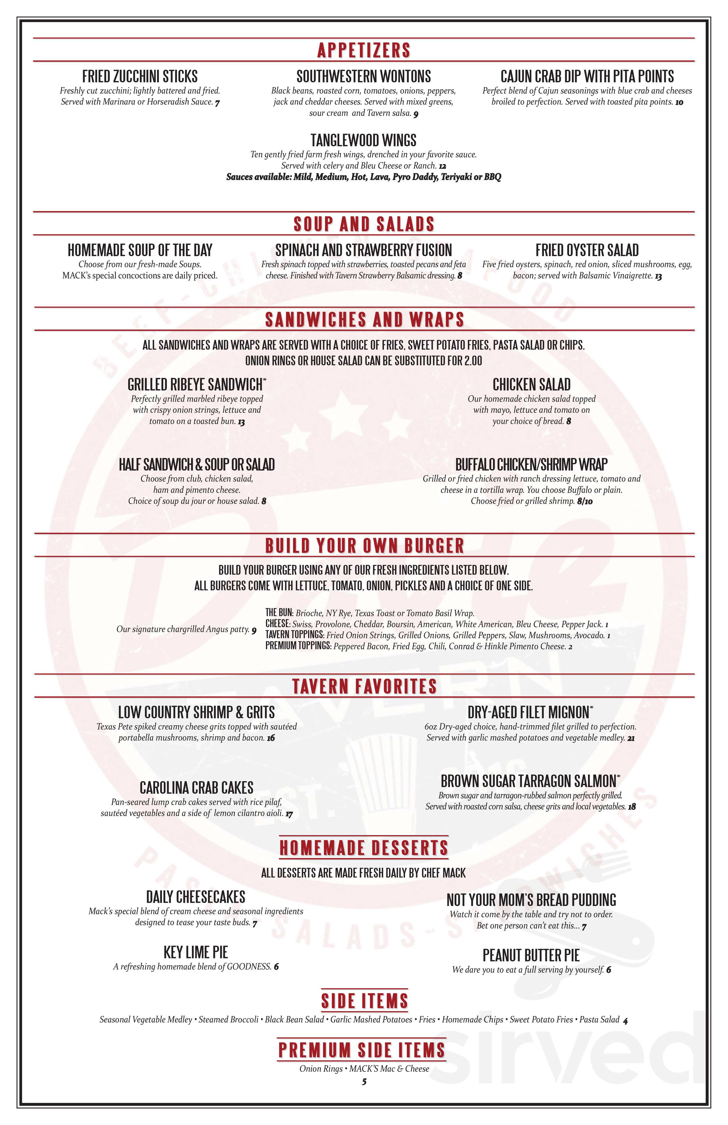 Davie Tavern menu in Advance, North Carolina, USA